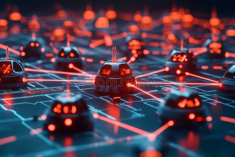 A Futuristic Concept of a Network of Robots Connected by Red Beams ...