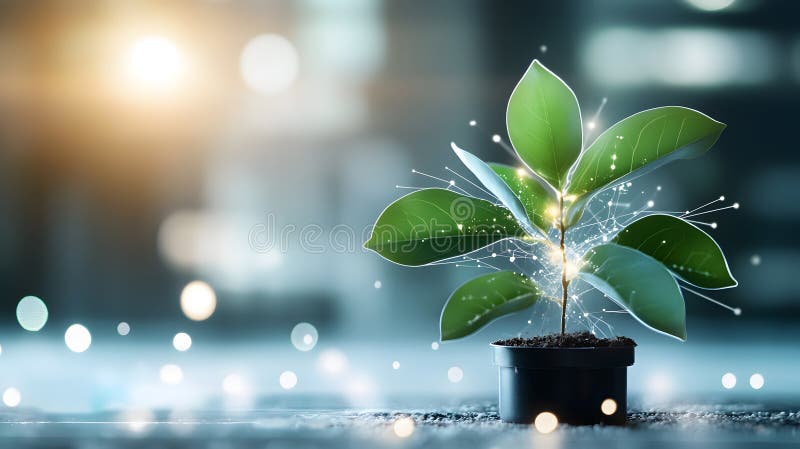 Futuristic Concept of Plant Connected with Digital Network Lines and ...