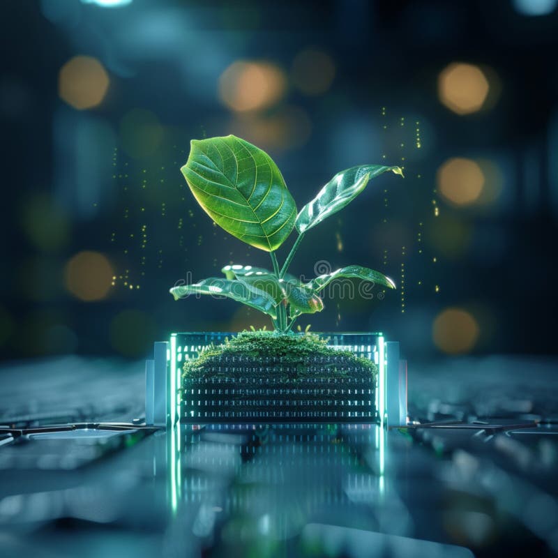Futuristic Concept Plant Grows from Computer, Symbolizing Tech ...