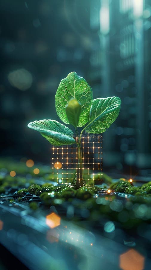 Futuristic Concept Plant Grows from Computer, Symbolizing Tech ...