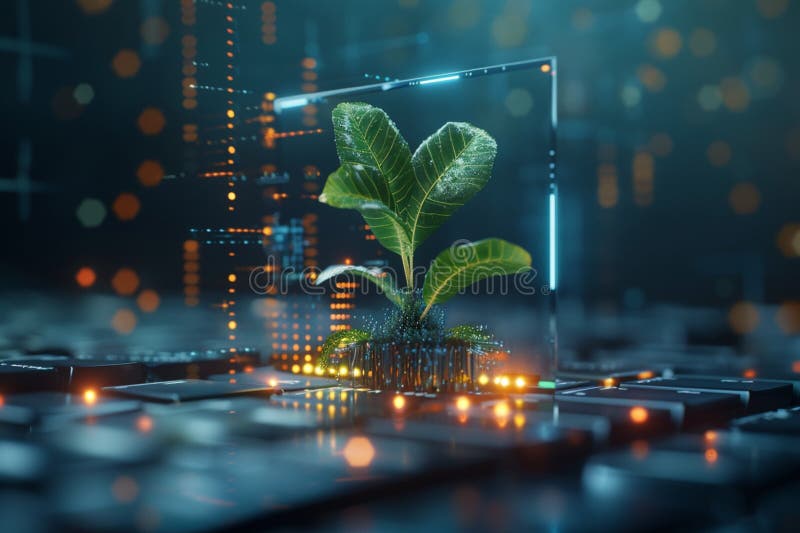 Futuristic Concept Plant Grows from Computer, Symbolizing Tech ...