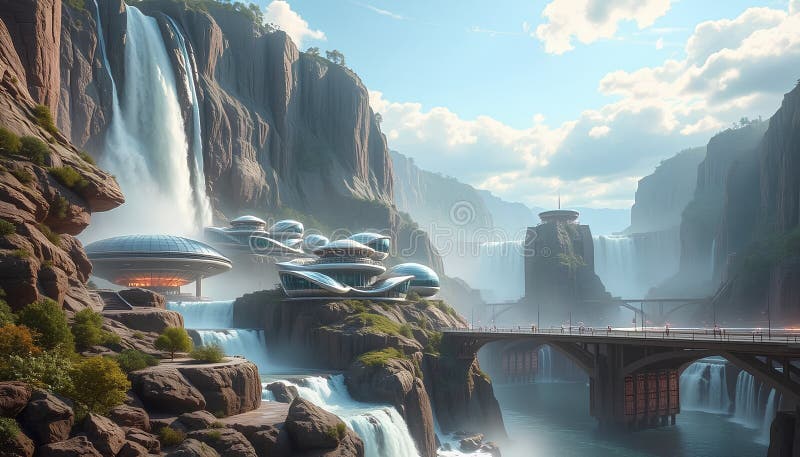 Futuristic Concept of Rhine Falls, Where a High-tech Eco-city is Built ...