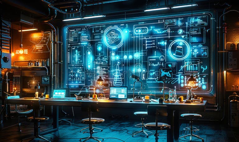 Futuristic Concept Room with Holographic Projection of Technical ...