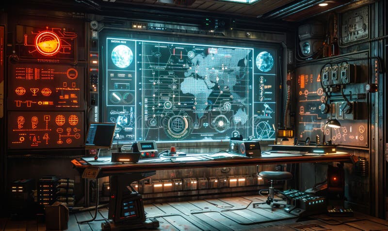 Futuristic Concept Room with Holographic Projection of Technical ...