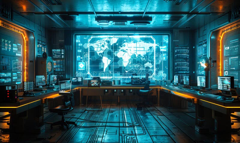 Futuristic Concept Room with Holographic Projection of Technical ...