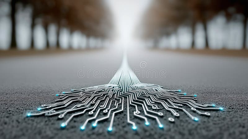 Futuristic Concept Shows a Circuit Board Path Extending into the ...