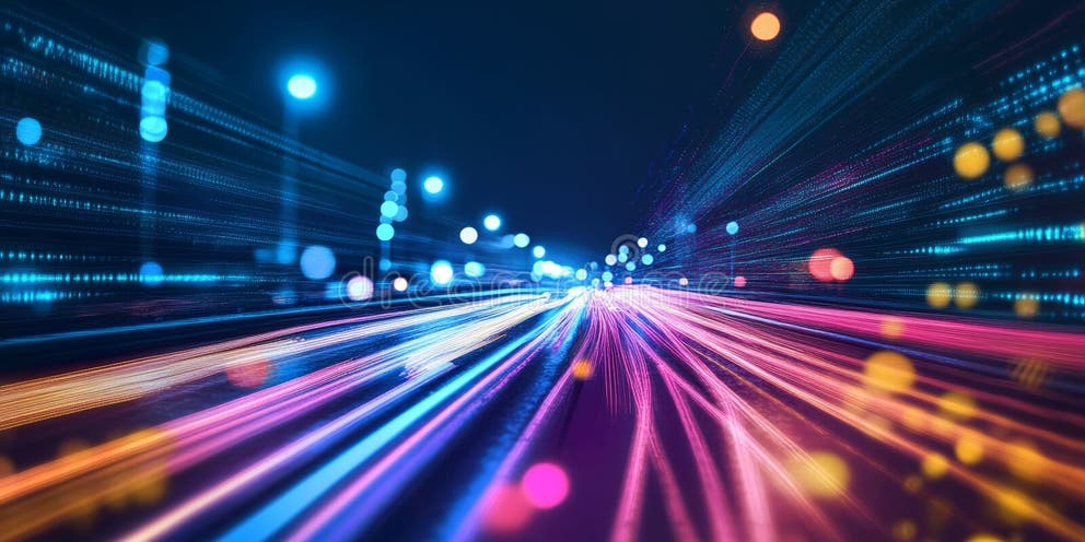 Futuristic Concept of Speed Motion and Digital Data Flowing on a Fast ...
