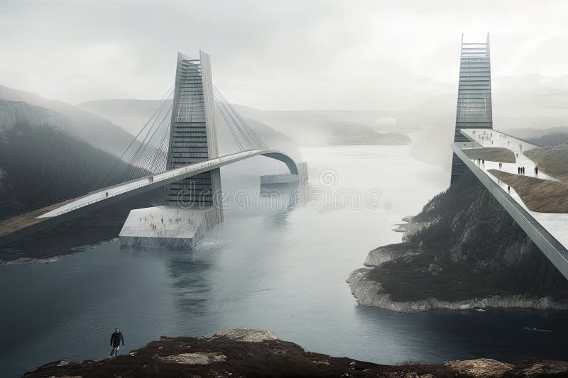 A Bridge Connecting Two Cliffs Over a River Stock Illustration ...