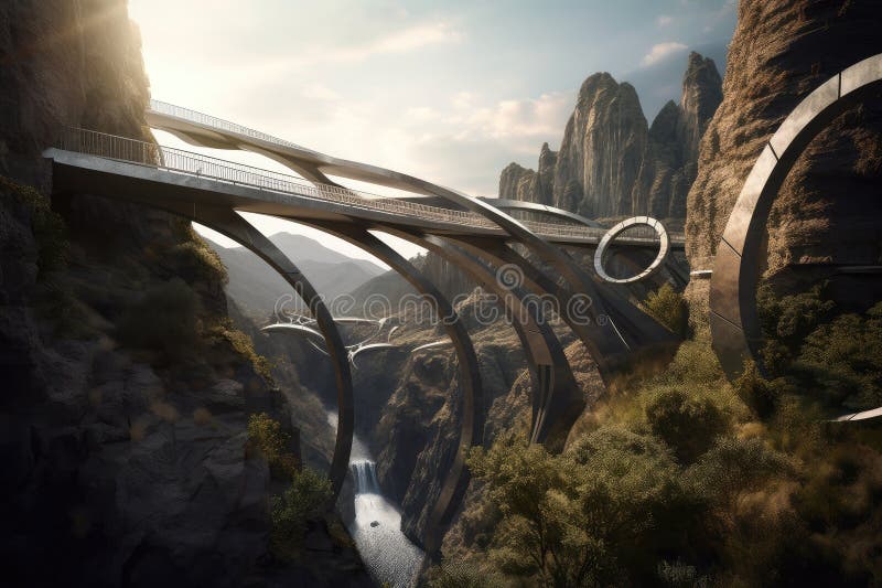 Futuristic and Conceptual Bridge Spanning a Deep Canyon Stock ...