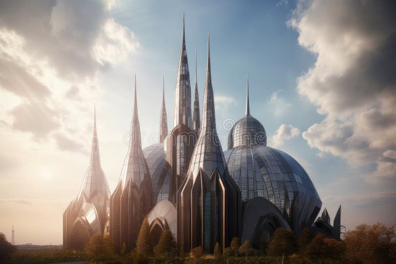 Futuristic and Conceptual Cathedral, with Stained Glass Windows and ...