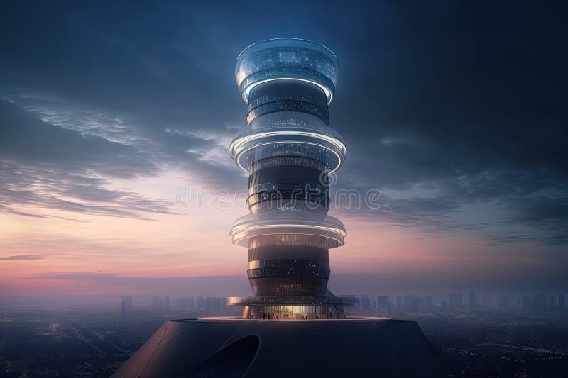 Futuristic and Conceptual Tower, with View of Futuristic Cityscape ...
