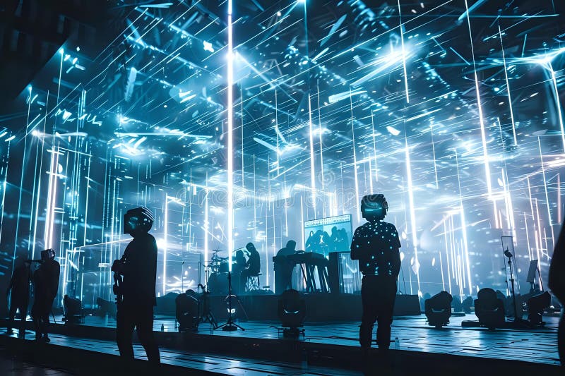 Futuristic Concert, Musicians Perform on Stage with Dynamic Light Shows ...
