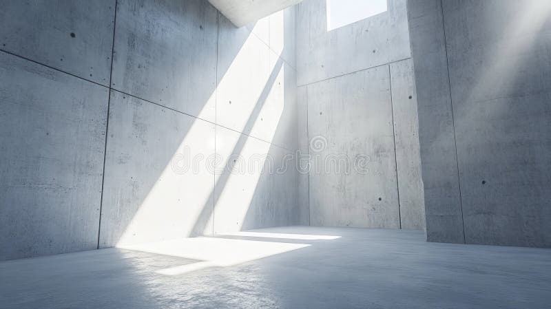 A Futuristic Concrete Building Interior Featuring an Abstract Modern ...
