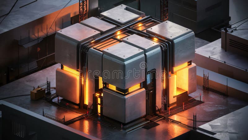 Futuristic Concrete Cube Structure with Glowing High Quality Image ...