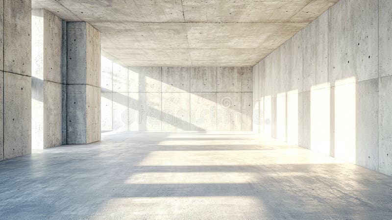 A Futuristic Concrete Interior of a Building, Designed with an Abstract ...