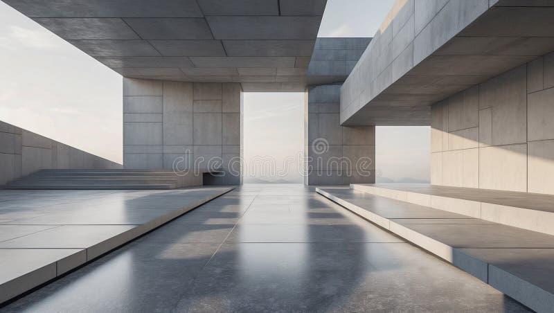 Futuristic Concrete Structure with Open Spaces Stock Illustration ...