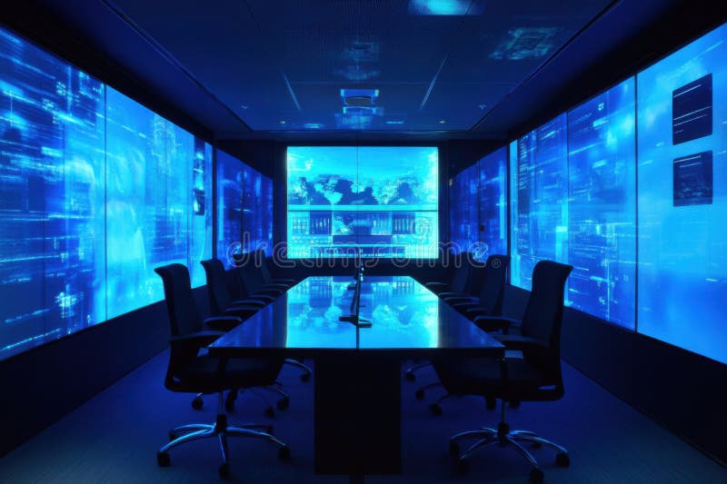 Futuristic Conference Room with Digital Displays Stock Photo - Image of ...