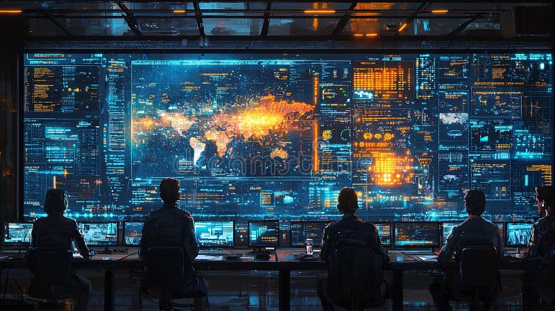 Futuristic Conference Room with Digital World Map Display Stock ...