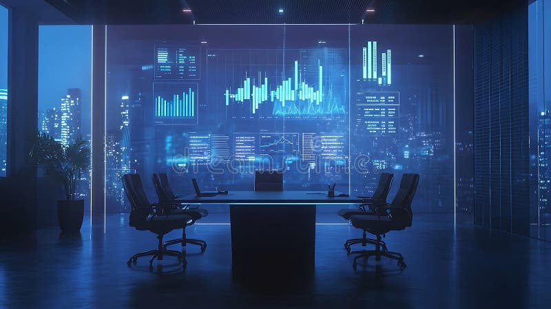 Futuristic Conference Room Featuring Digital Displays in an Urban ...