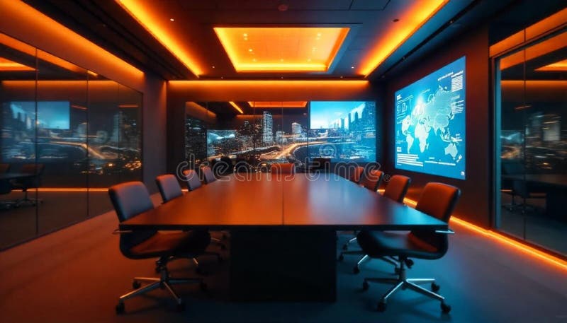 Futuristic Conference Room with Global Connectivity and Advanced ...