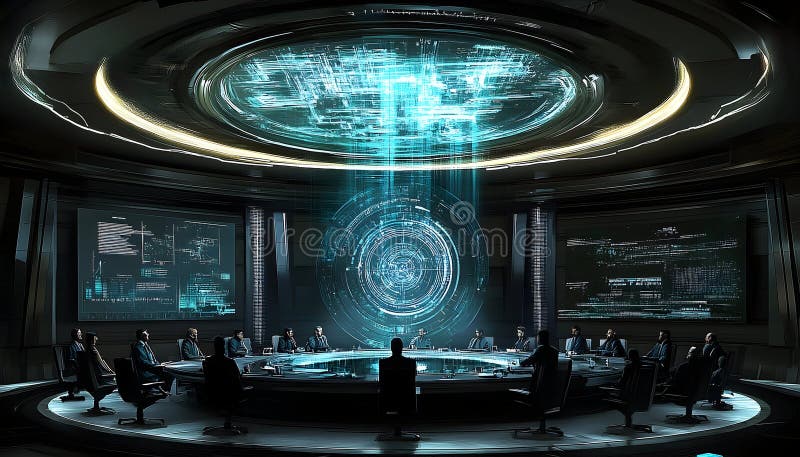 Futuristic Boardroom Meeting Stock Illustration - Illustration of ...