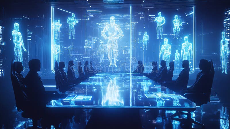 Futuristic Conference Room with Holographic Displays Stock Image ...