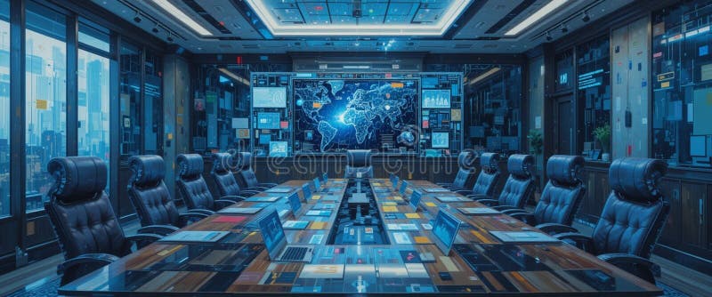 Futuristic Conference Room Modern Office Interior Design Global Network ...