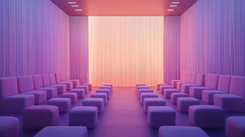 Futuristic Conference Room with Purple Seating and Ambient Lighting for ...