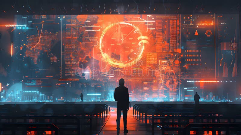 Futuristic Conference Scene with a Scientist Under Spotlights Stock ...