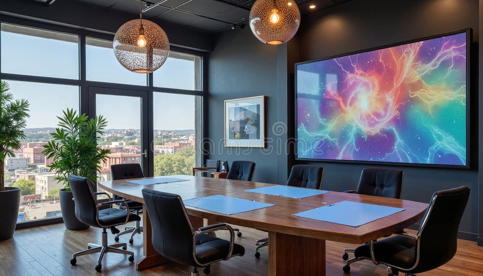 Futuristic Conference Table Setup in Modern Office Space, Innovation ...