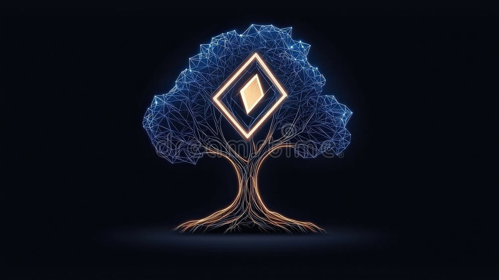 Futuristic Connected Tree Design with Geometric Elements and Glowing ...
