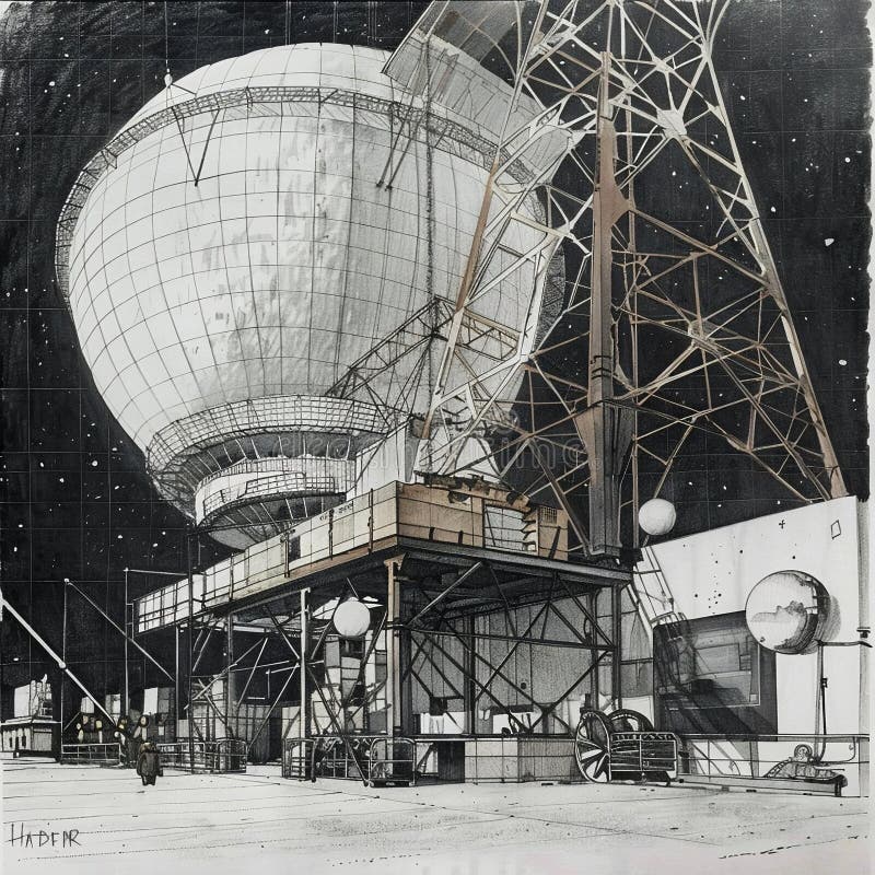 A Futuristic Construction Site Features a Large, Spherical Structure ...