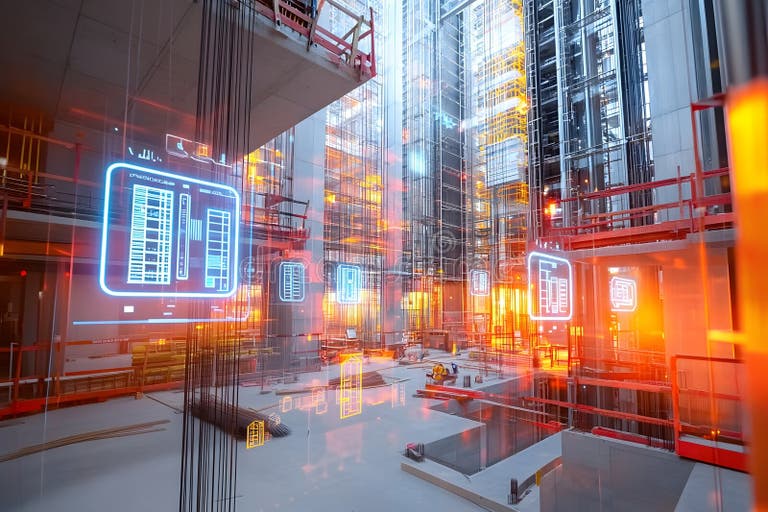 Futuristic Construction Site Inside a Skyscraper with Floating ...