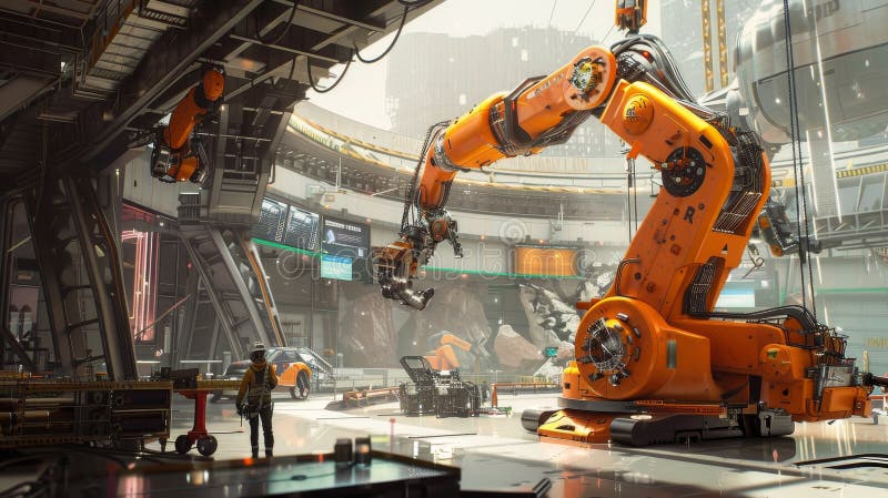 Futuristic Construction Site with Robotics and Worker Collaboration ...