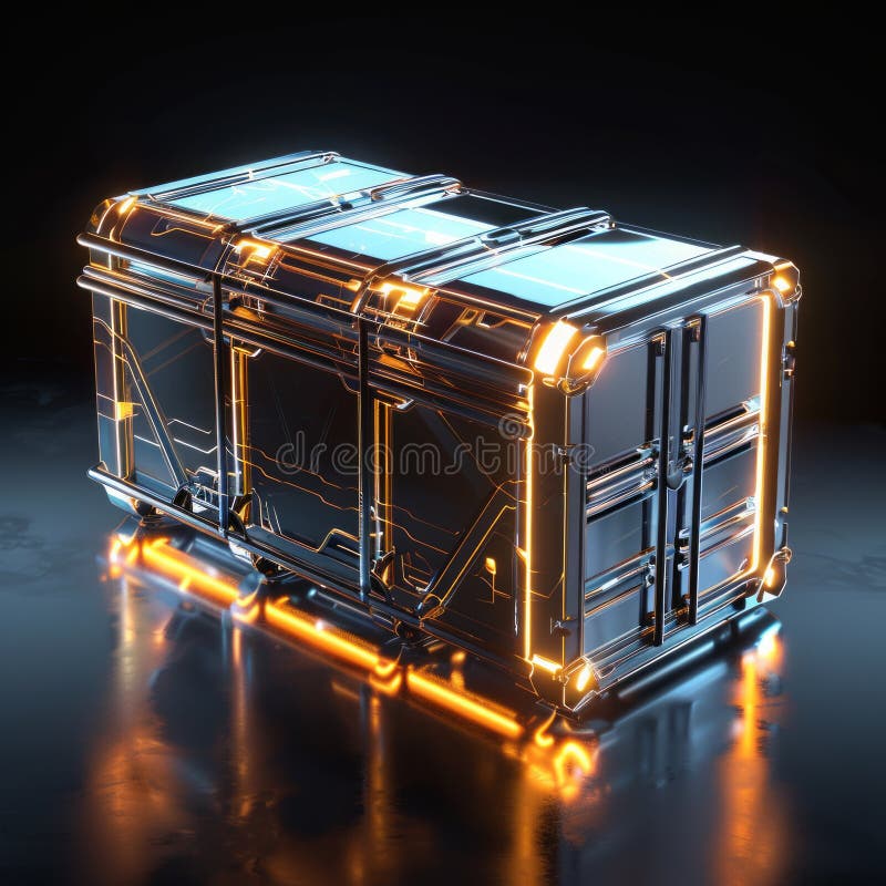 Futuristic Container on Glossy Reflective Water Surface Stock Image ...