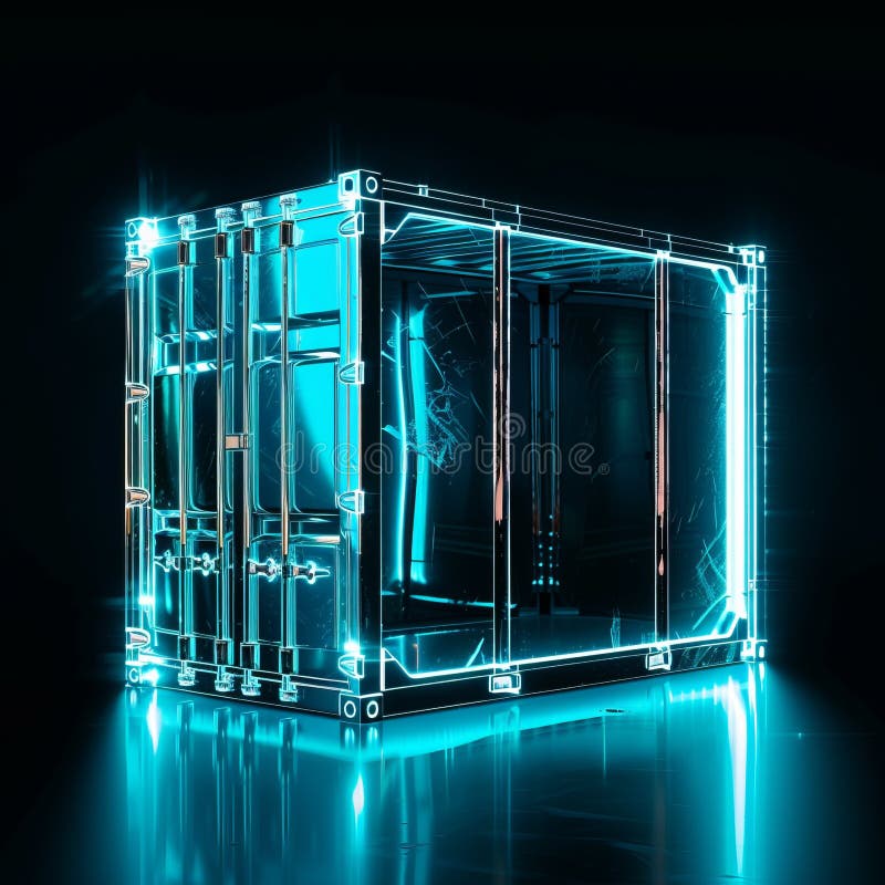 Futuristic Container on Glossy Reflective Water Surface Stock ...