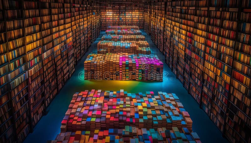 Futuristic Container Illuminates Dark Warehouse with Vibrant Geometric ...