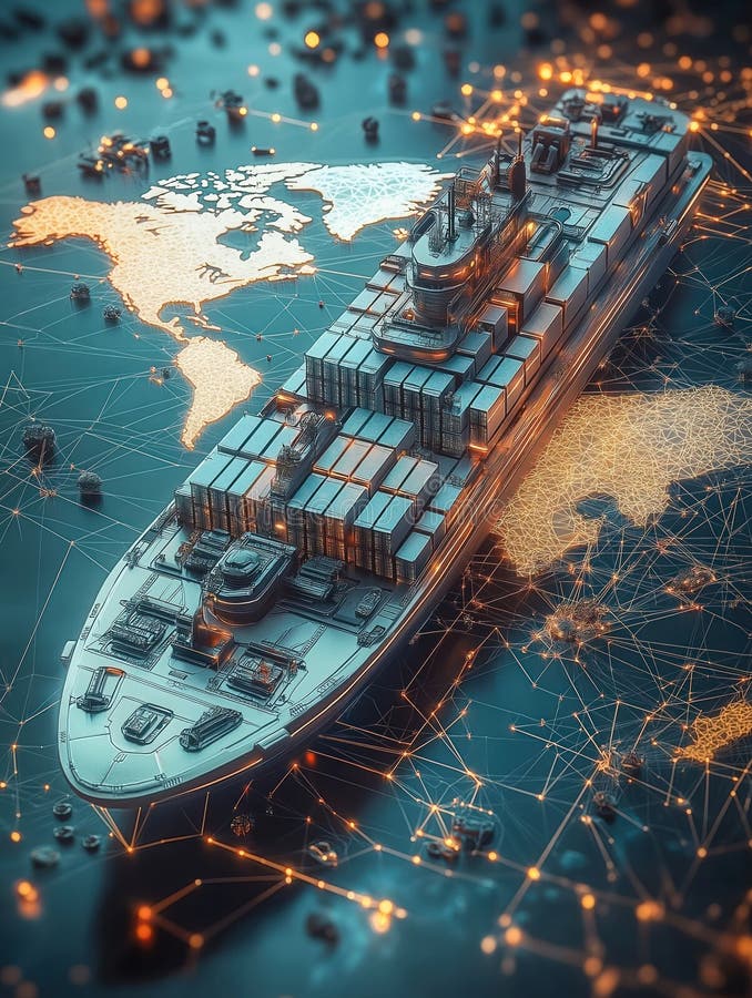 Futuristic Container Ship on Global Network. Global Trade Concept ...