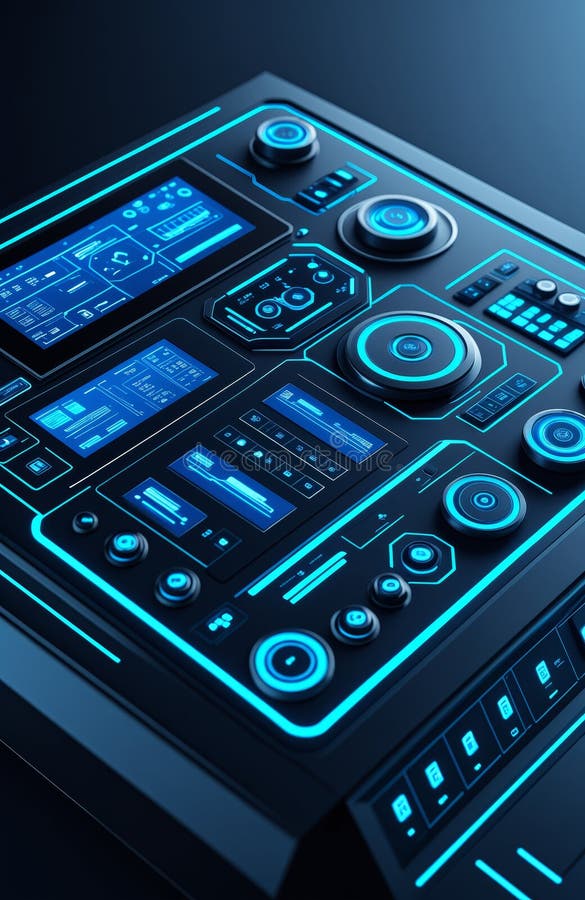 Futuristic Control Interface with Blue Neon Elements on High-tech Panel ...