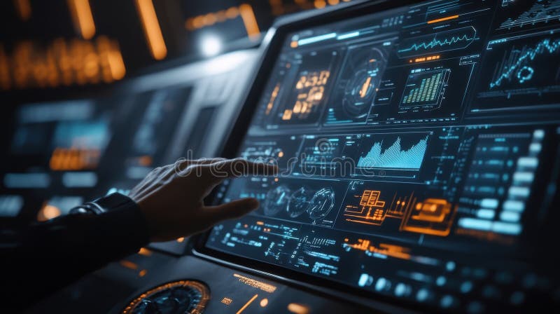 Futuristic Control Panel with Data Visualization and Graphs in Neon ...