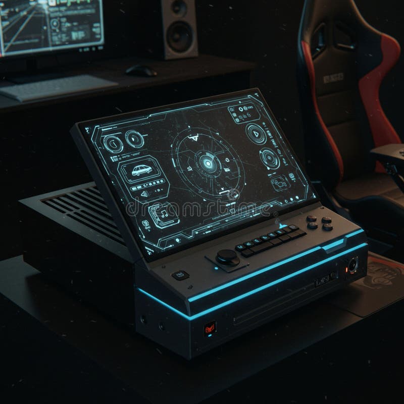 Futuristic Control Panel with a Digital Display, Showing a Holographic ...
