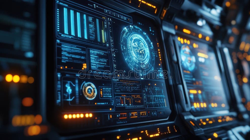 Futuristic Control Panel Displaying Complex Data in a Technological ...