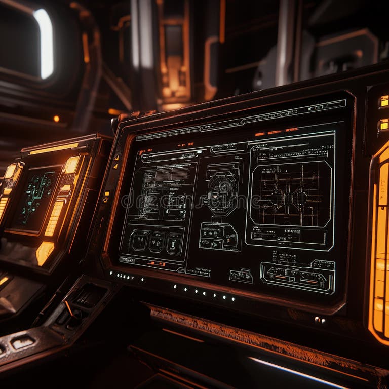 Futuristic Control Panel Displays Intricate Data and Holographic Interfaces in a Sci-fi ...