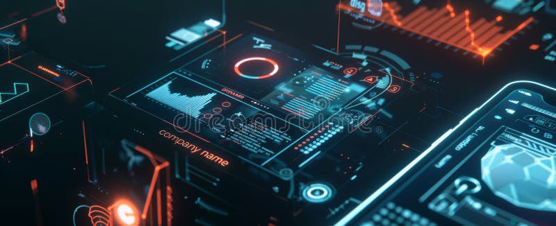 Futuristic Control Panel with Glowing Digital Interfaces in a Dark ...