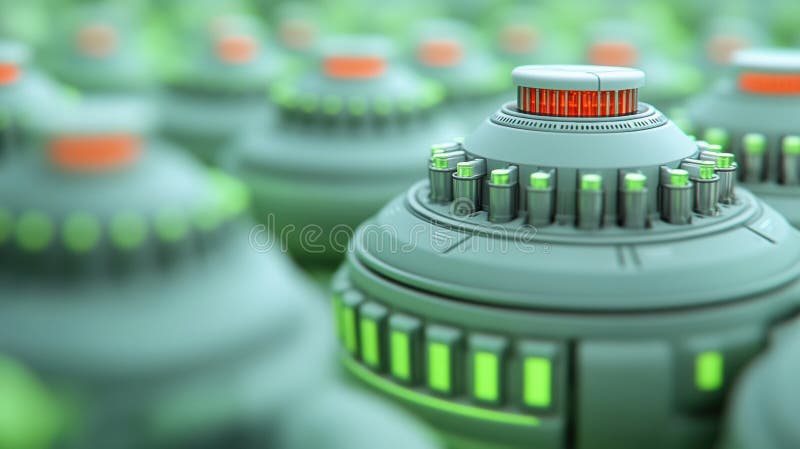 Futuristic Control Panel with Glowing Green and Red Lights in a Sci-fi ...