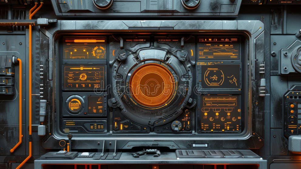 Futuristic Control Panel with Glowing Orange Interface Stock Image ...