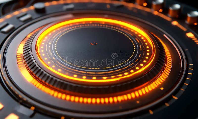 Futuristic Control Panel with Glowing Orange Rings. Detailed Technical ...