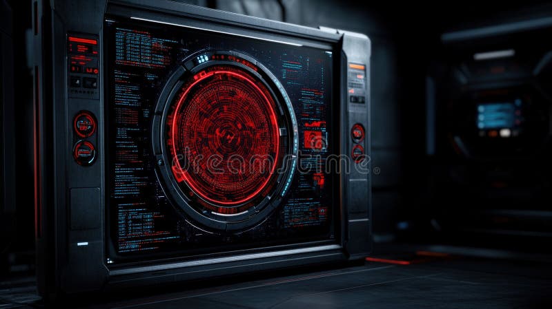 Futuristic Control Panel with Glowing Red Display in a Modern ...