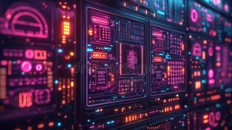 Futuristic Control Panel Glows, Server Room Background, Data Processing ...