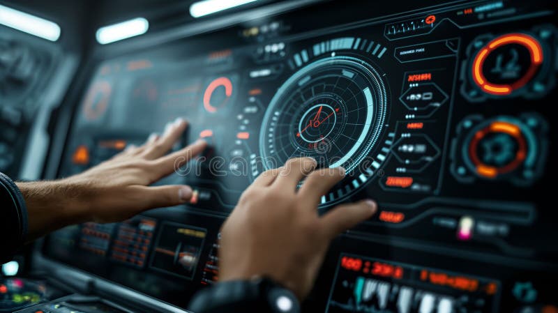 Futuristic Control Panel: Hands Navigating Advanced Technology Stock ...